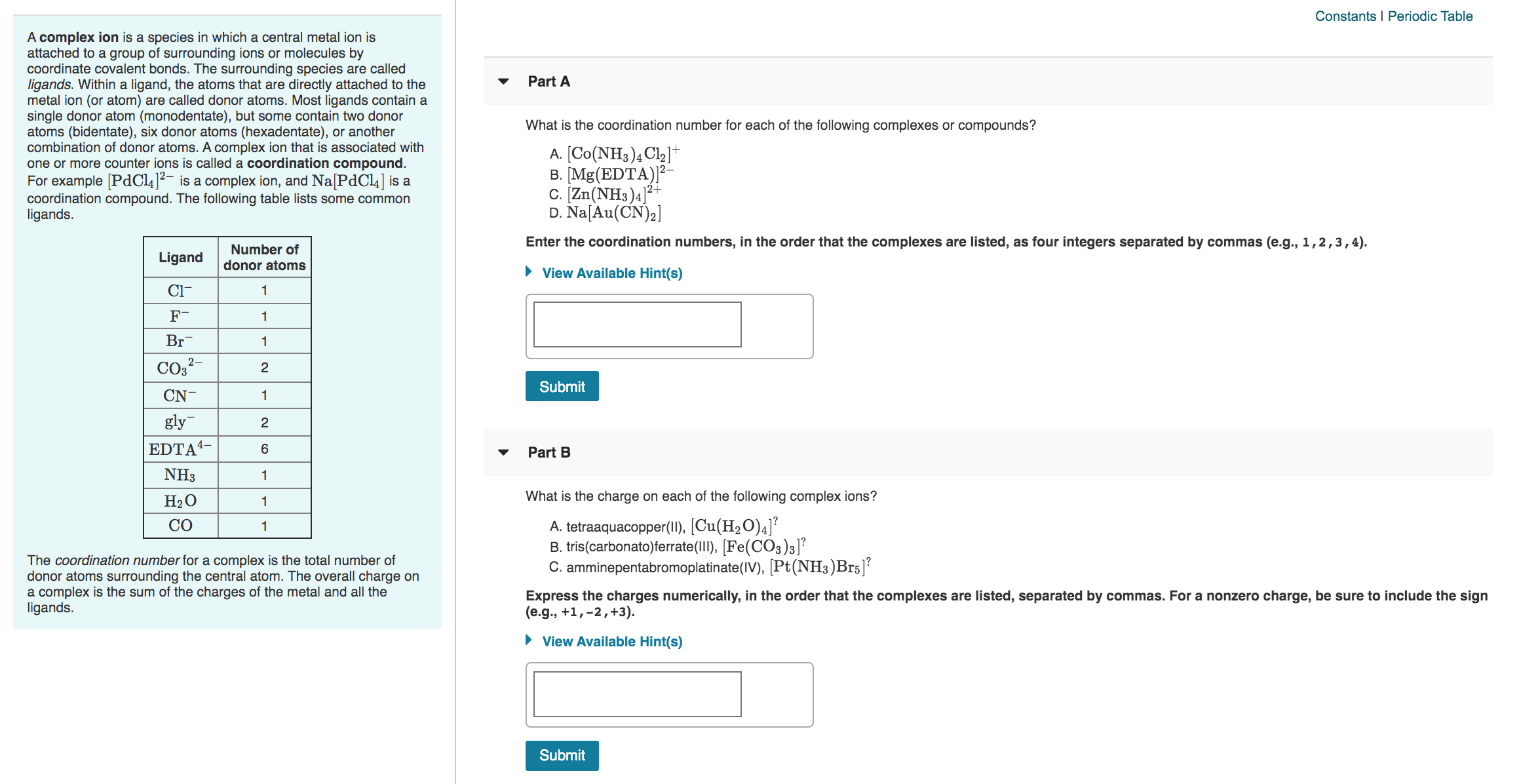 Solved Constants Periodic Table Part A A complex ion is a | Chegg.com