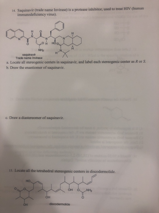 Solved 14. Saquinavir (trade name Invirase) is a protease | Chegg.com