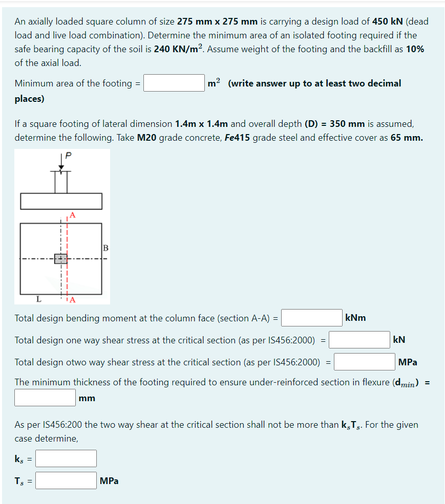 Solved An axially loaded square column of size 275 mm x 275 | Chegg.com