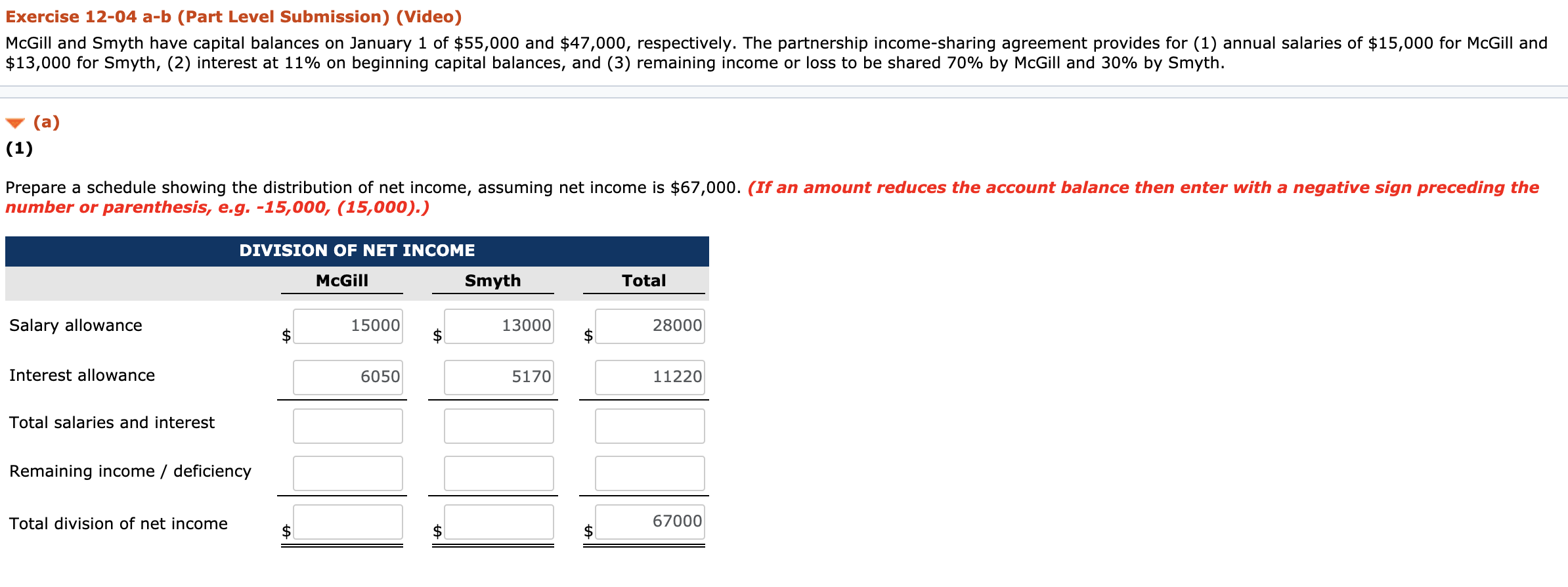 Solved Exercise 12-04 a-b (Part Level Submission) (Video) | Chegg.com