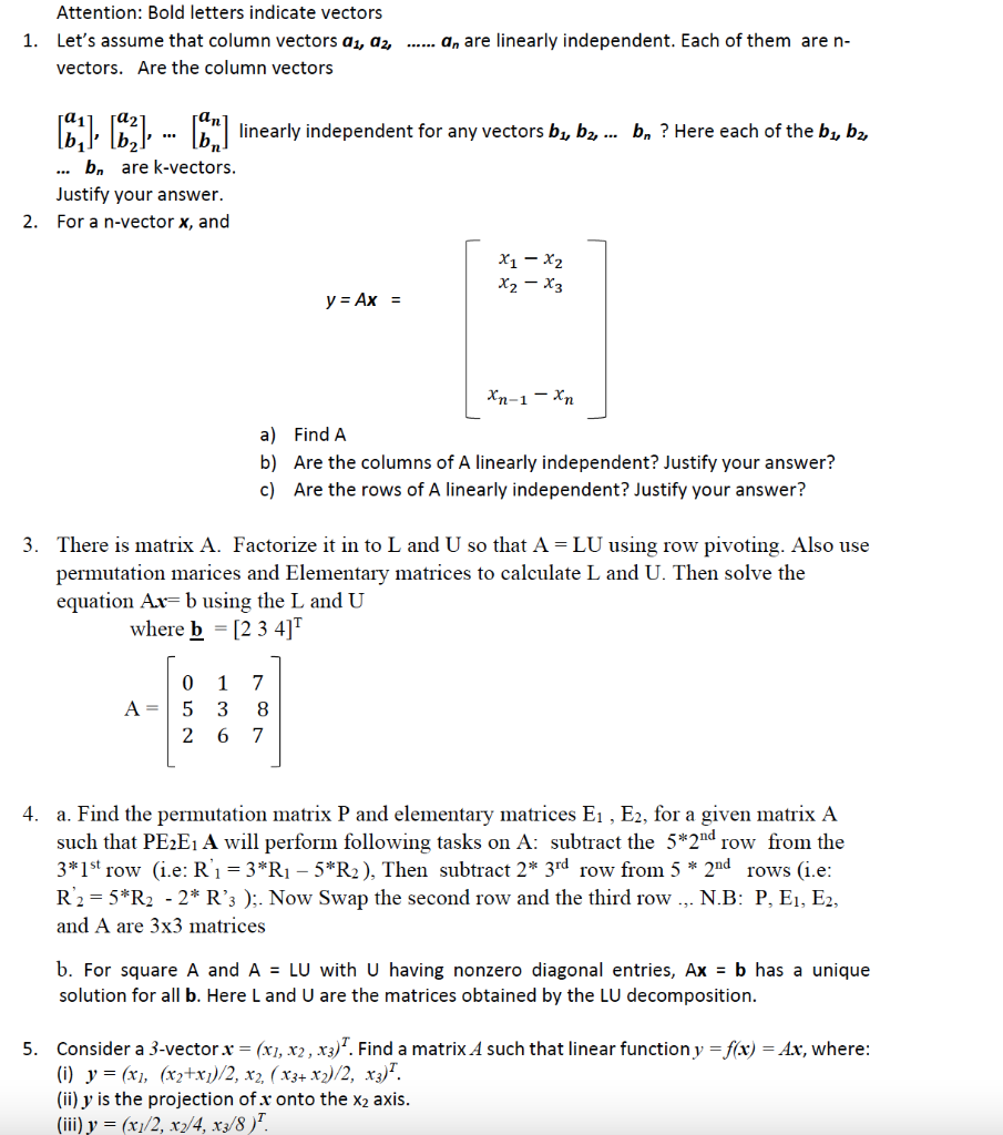 Solved Attention: Bold letters indicate vectors 1. Let's | Chegg.com