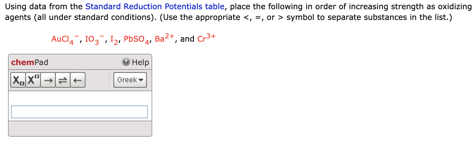 Solved Using data from the Standard Reduction Potentials | Chegg.com