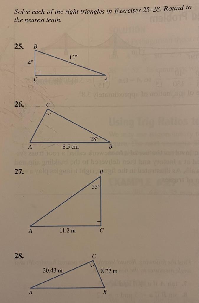 Solved Solve each of the the right triangles in Exercises | Chegg.com