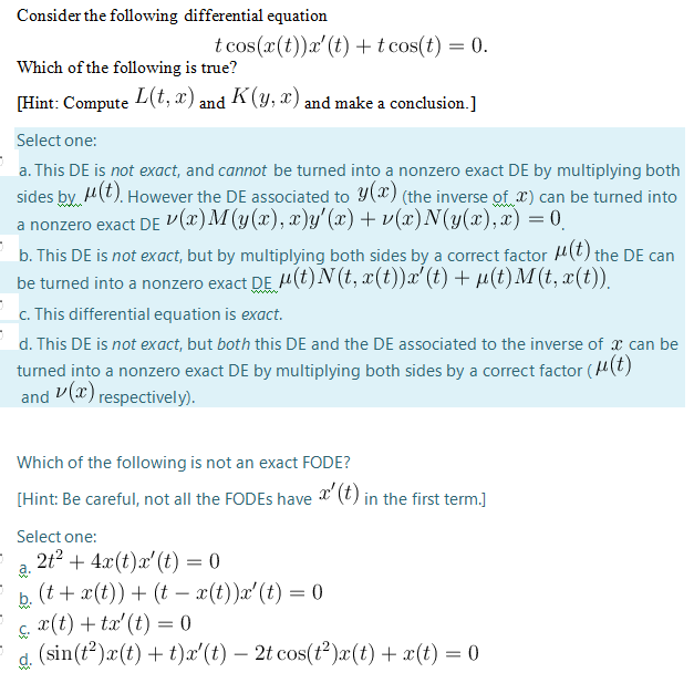 Solved Consider the following differential equation t | Chegg.com