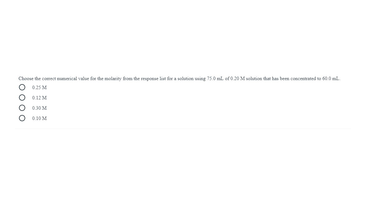 Solved Choose the correct numerical value for the molarity | Chegg.com