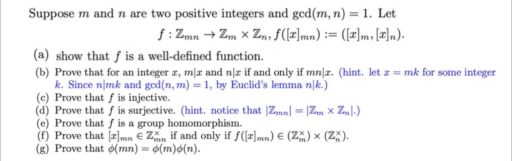 Solved Suppose m and n are two positive integers and gcd(m, | Chegg.com