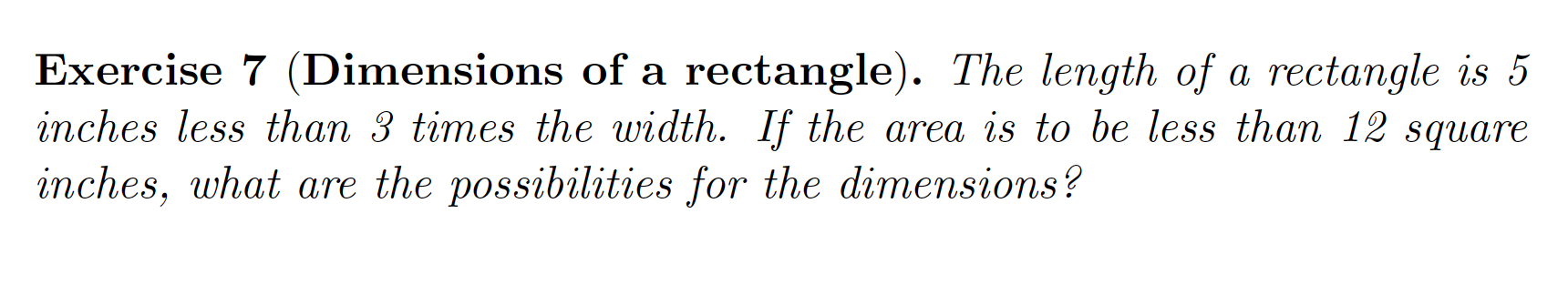 Solved Exercise 7 (Dimensions of a rectangle). The length of | Chegg.com