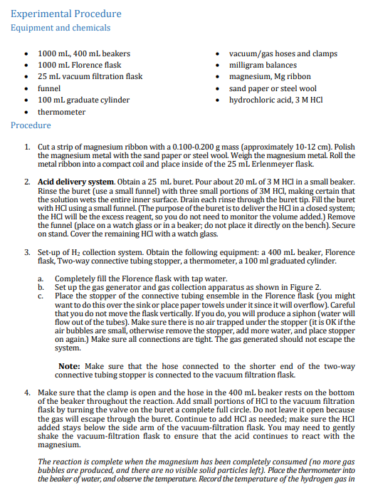 Solved Experimental Procedure Equipment and chemicals - | Chegg.com