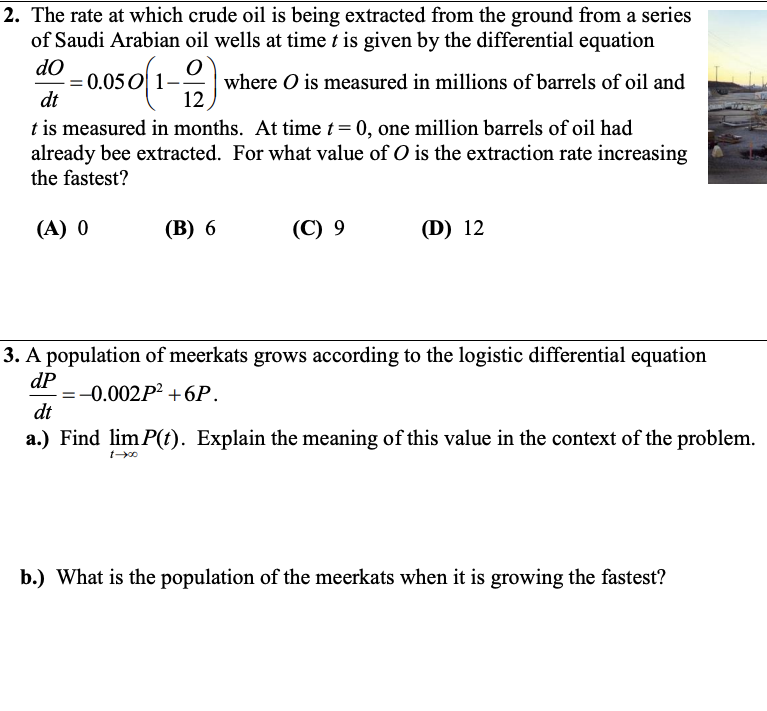Solved 2. The rate at which crude oil is being extracted | Chegg.com