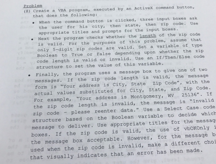 Solved (8) Create a VBA program, executed by an Activex | Chegg.com