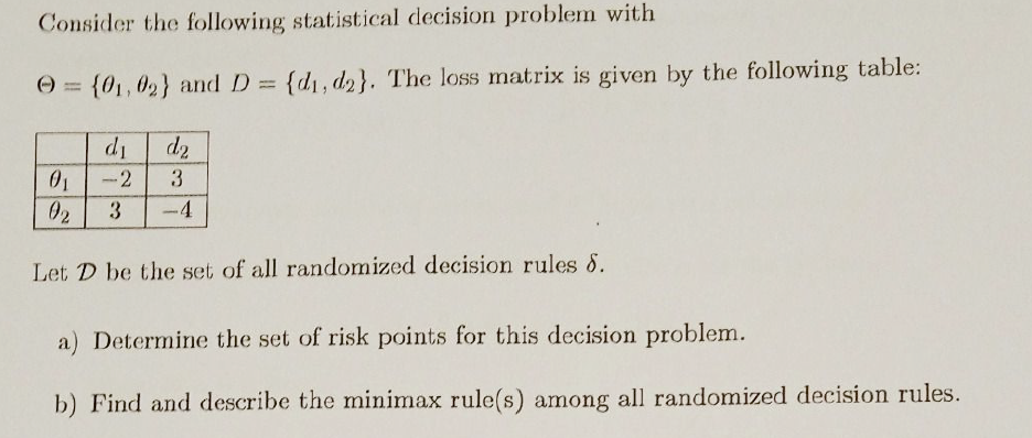 Solved Consider the following statistical decision problem | Chegg.com