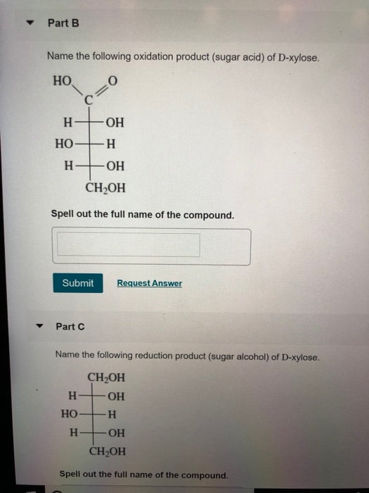 Solved Part B Name the following oxidation product (sugar | Chegg.com