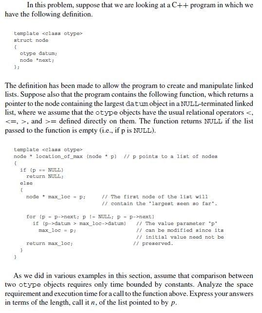 Solved In this problem, suppose that we are looking at a C++ | Chegg.com