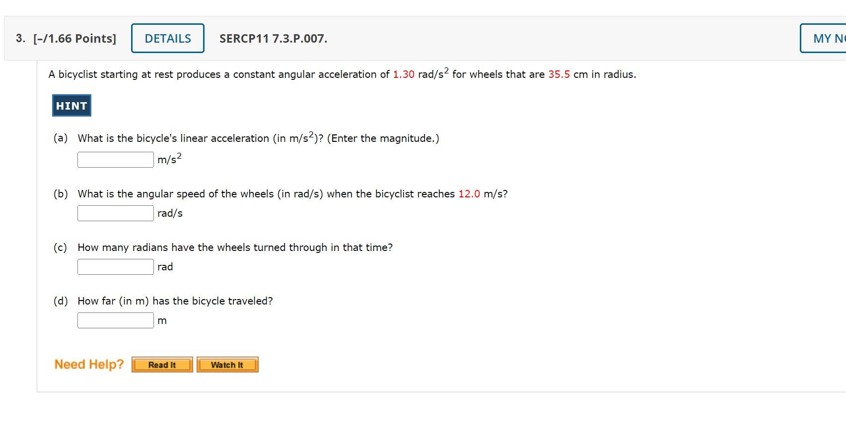 Solved (a) What is the bicycle's linear acceleration (in | Chegg.com
