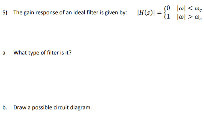 Solved 5) The gain response of an ideal filter is given by: | Chegg.com