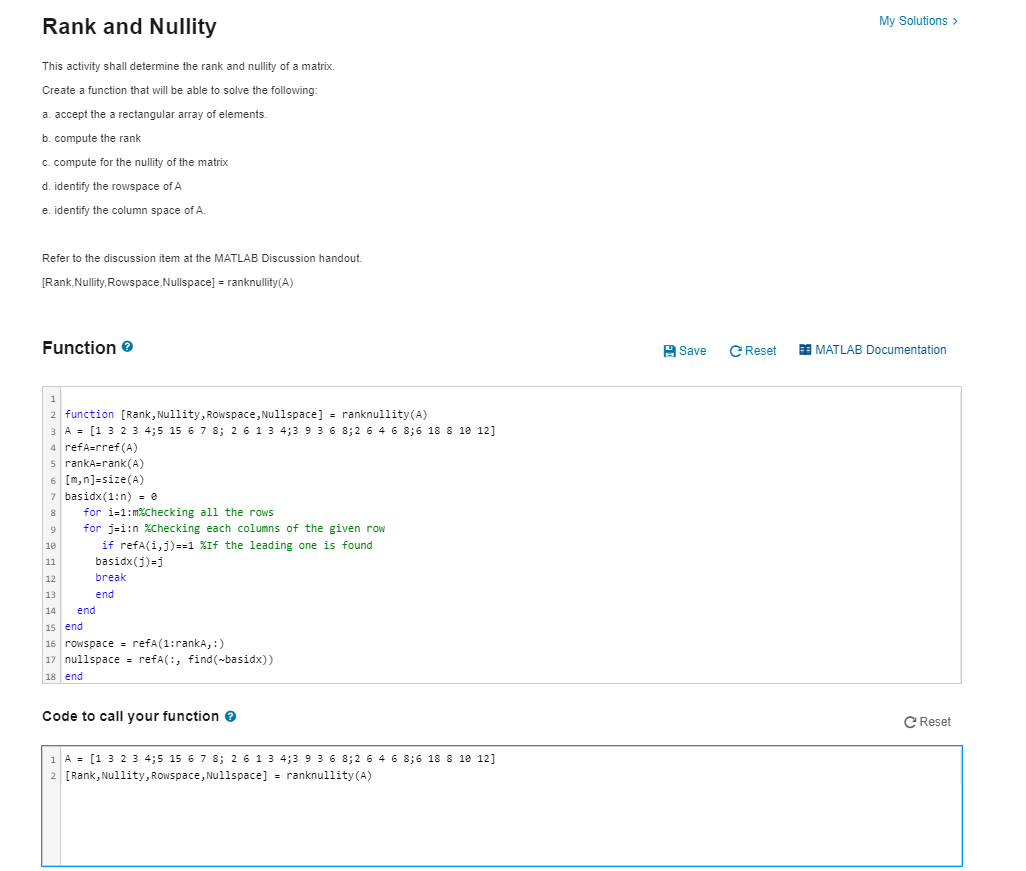 Solved Rank and Nullity This activity shall determine the | Chegg.com