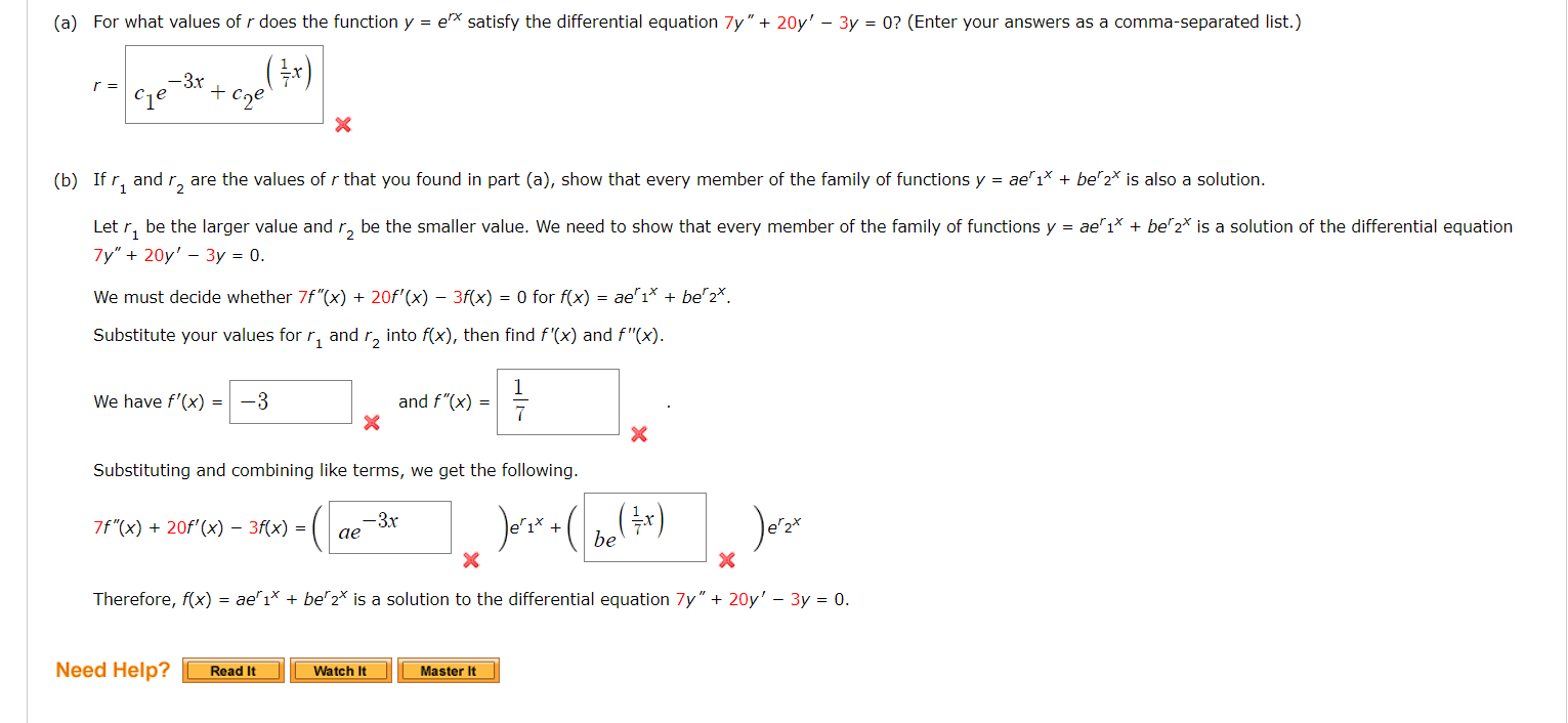 Solved (a) For what values of r does the function y=erx | Chegg.com