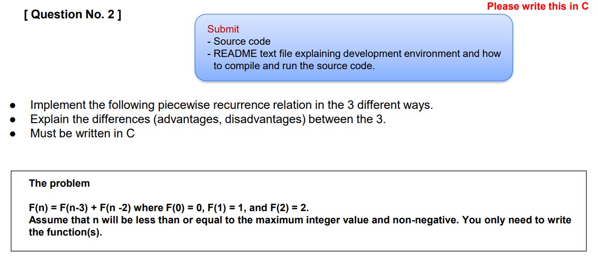 Solved Implement the following piecewise recurrence | Chegg.com