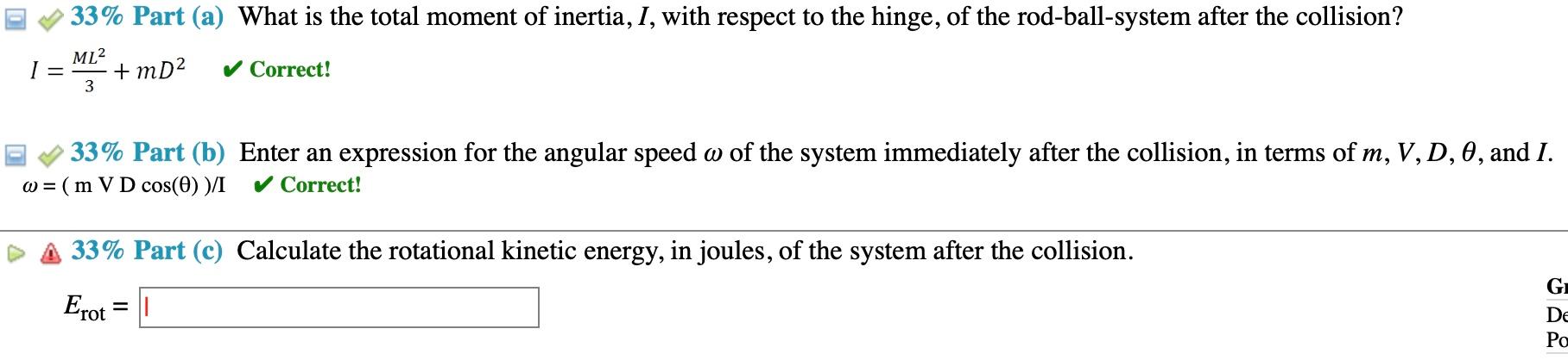 Solved 33% Part (a) What is the total moment of inertia, 1, | Chegg.com