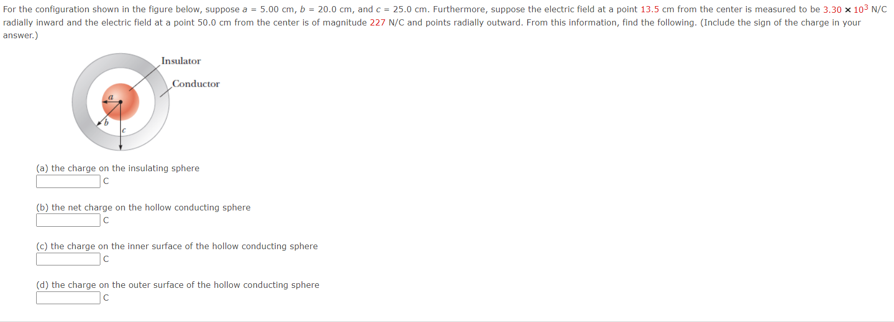 Solved answer.) (a) the charae on the insulating sphere ]C | Chegg.com