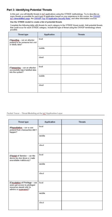 Solved Part 3: Identifying Potential Threatsmany theats as | Chegg.com