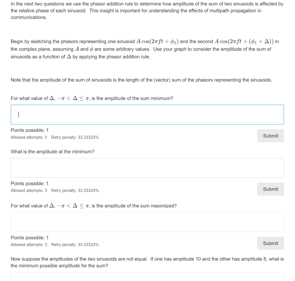 Solved In the next two questions we use the phasor addition | Chegg.com