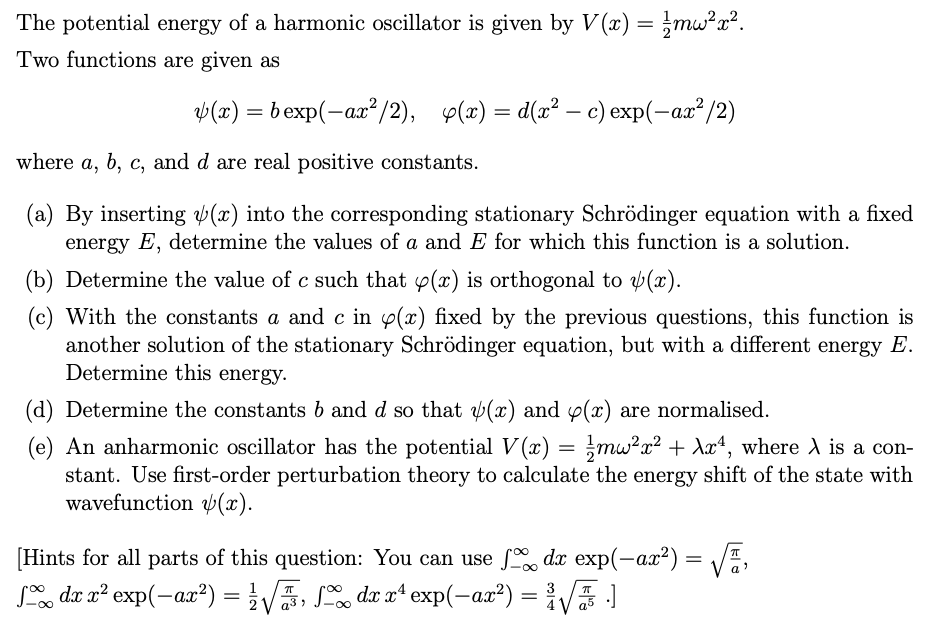 Solved The potential energy of a harmonic oscillator is | Chegg.com
