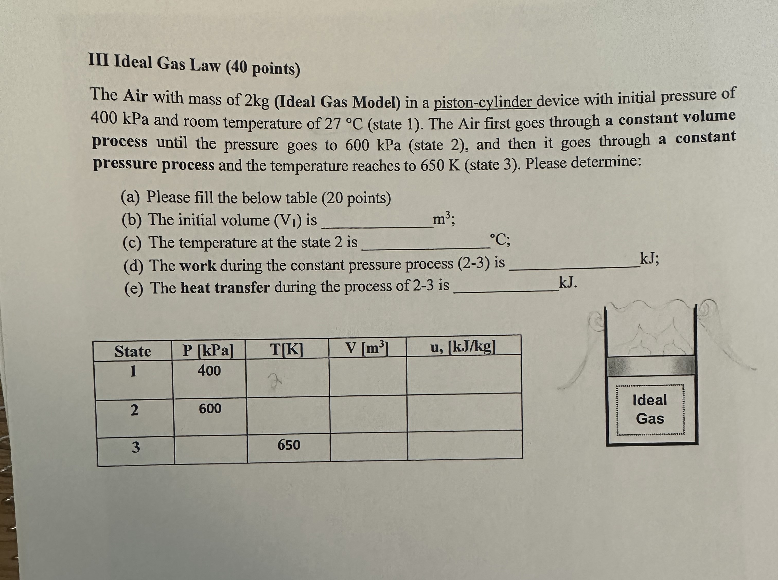 Solved III Ideal Gas Law (40 ﻿points)The Air with mass of | Chegg.com