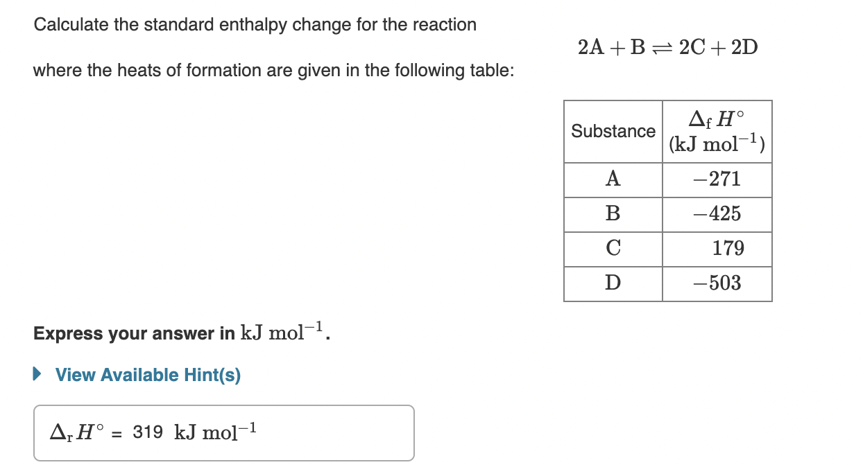 Solved Calculate the standard enthalpy change for the | Chegg.com