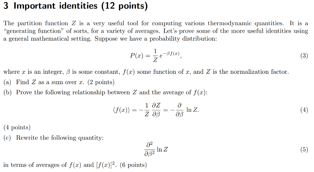 Solved 3 Important identities (12 points) The partition | Chegg.com