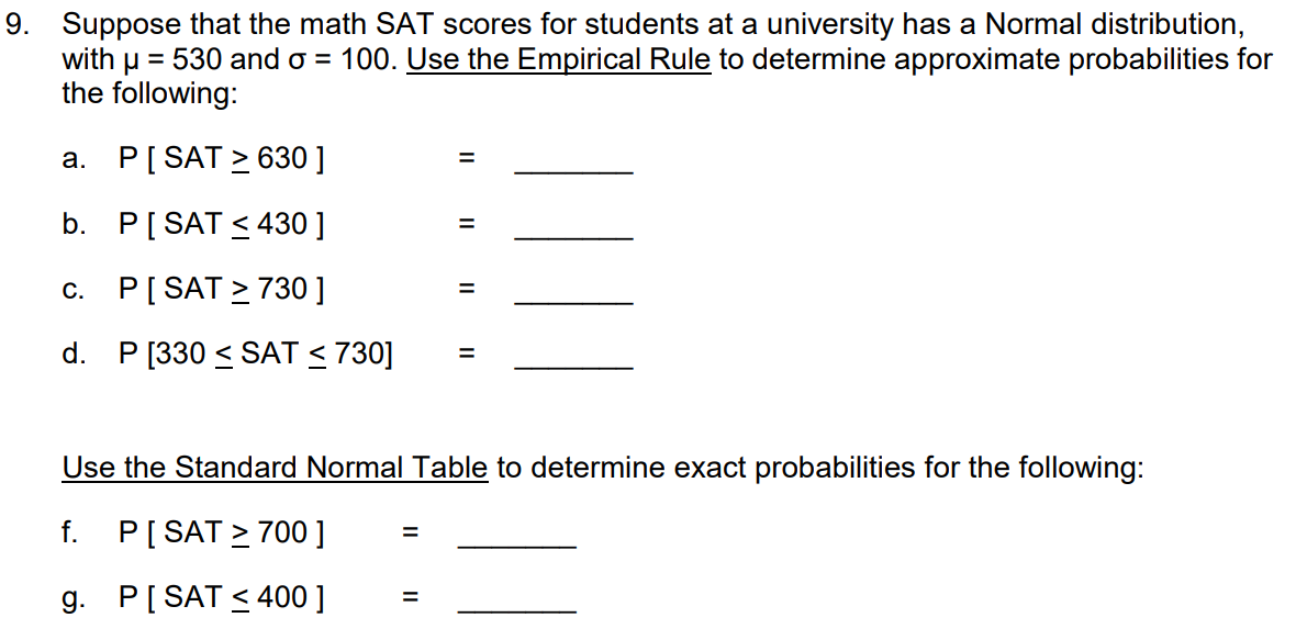 Solved 9. Suppose that the math SAT scores for students at a | Chegg.com