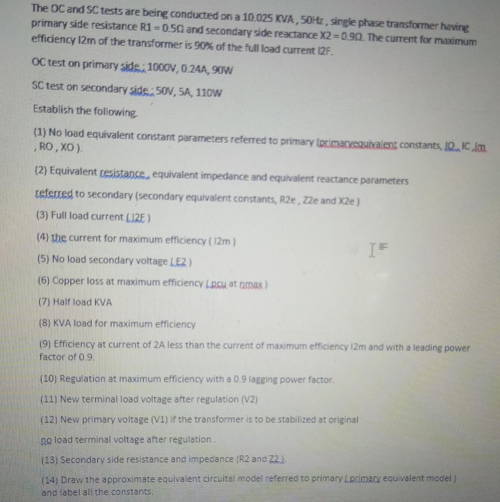 Solved The OC and SC tests are being conducted on a 10.025 | Chegg.com