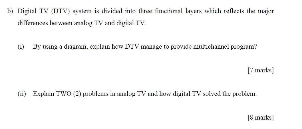 Solved b) Digital TV (DTV) system is divided into three | Chegg.com