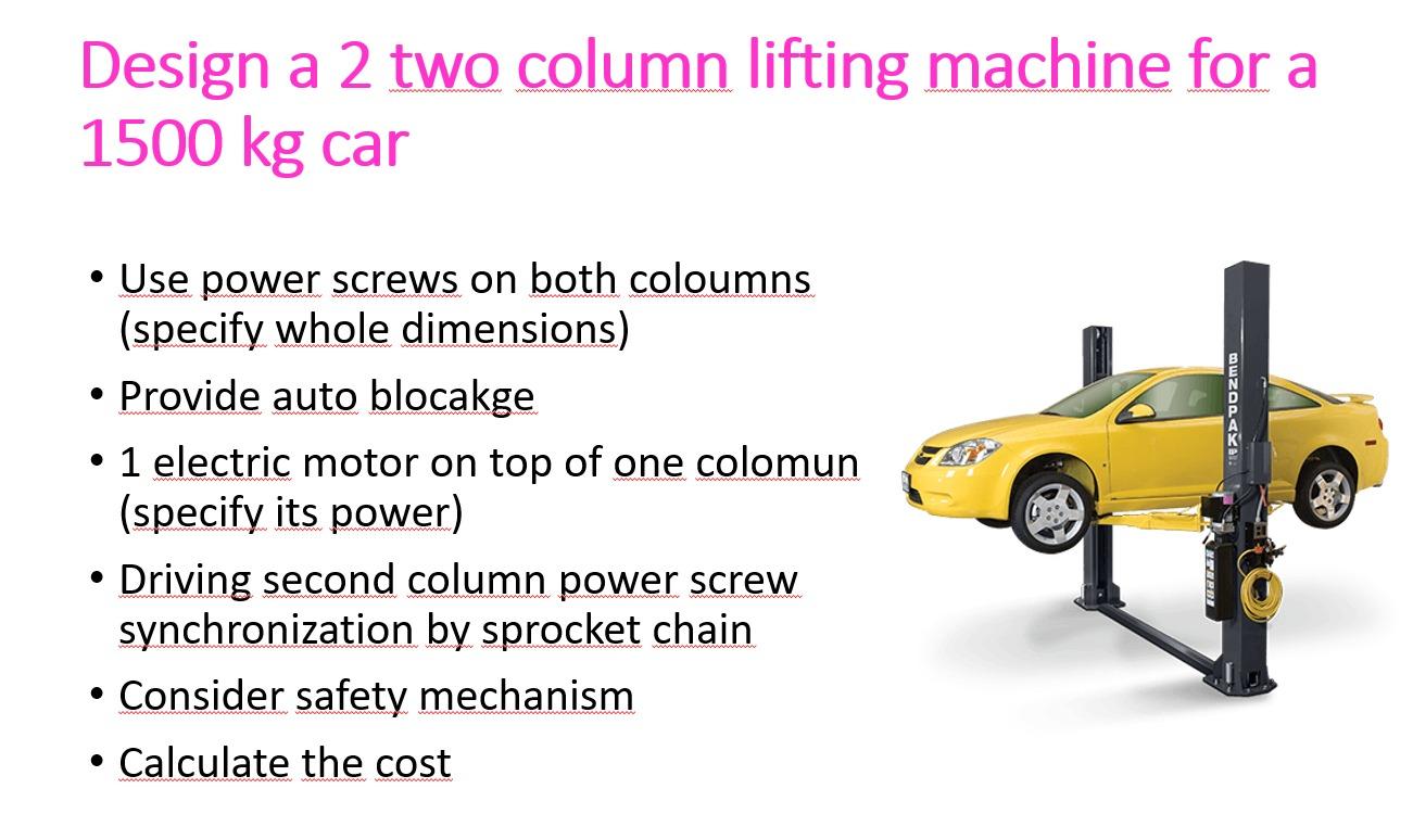Solved Design a 2 two column lifting machine for a 1500 kg | Chegg.com
