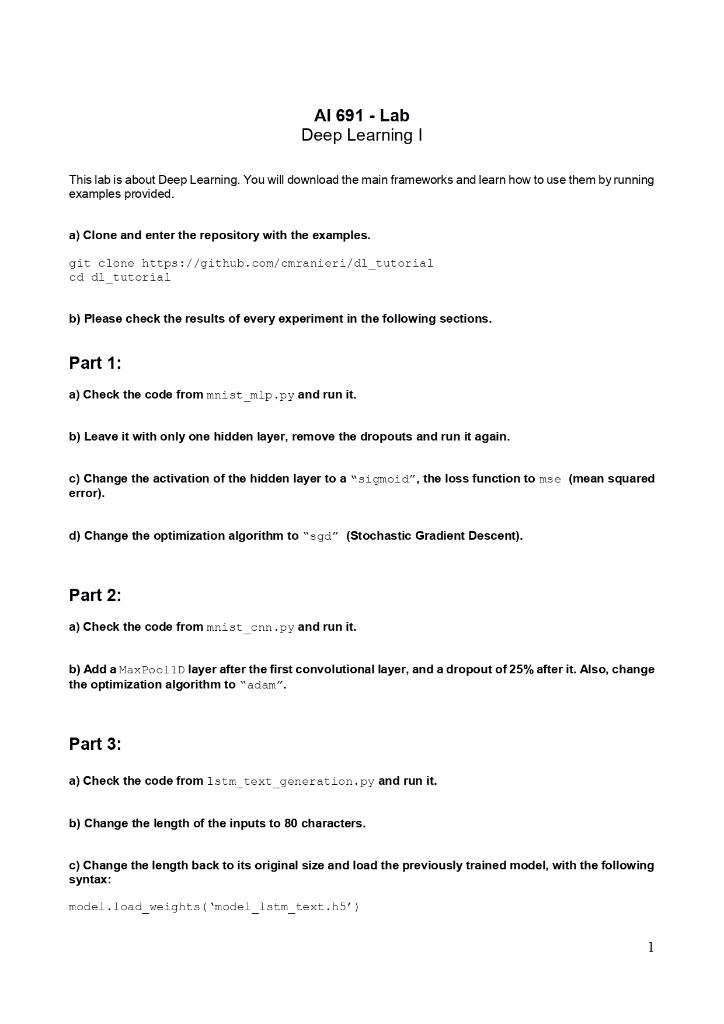 Solved Part 1: a) Check the code from mnist_mlp,py and run | Chegg.com