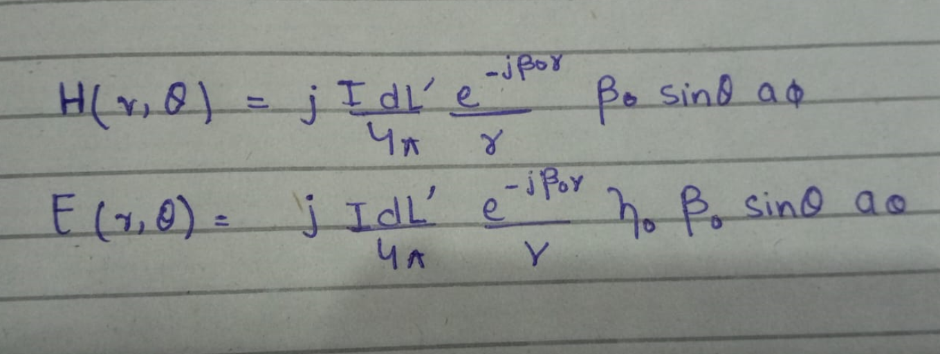 [Solved]: H(r, theta )=j(IdL^('))/(4 pi )(e^(-j beta _(0