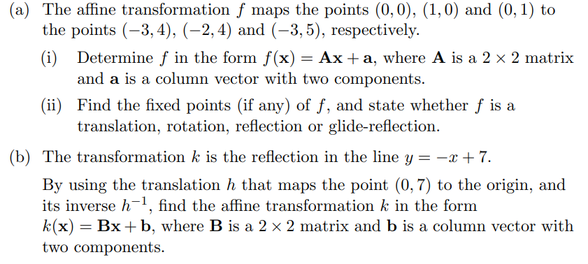 Solved (a) The affine transformation f maps the points | Chegg.com