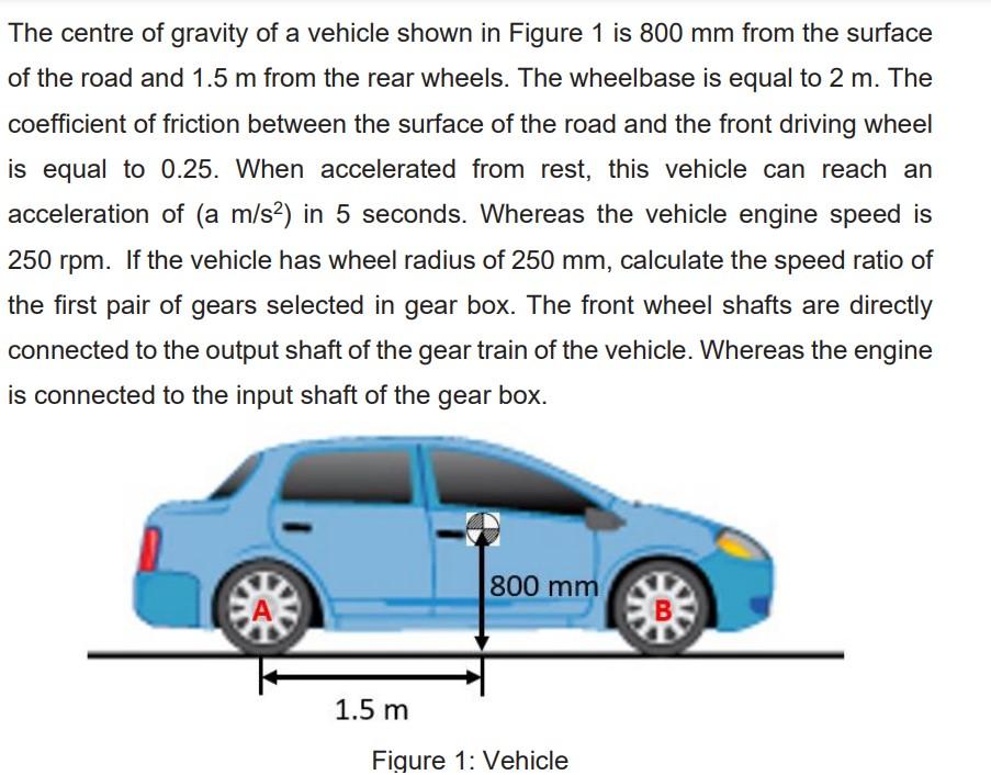 Solved The centre of gravity of a vehicle shown in Figure 1 | Chegg.com