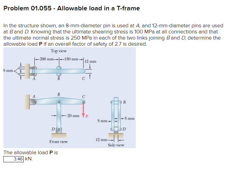 Solved Problem 01.055 - Allowable load in a T-frame In the | Chegg.com