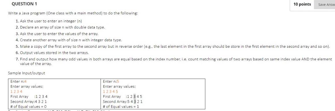 Solved QUESTION 1 10 points Save Answ Write a Java program | Chegg.com