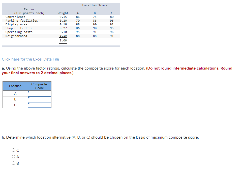 Solved Click here for the Excel Data File a. Using the above | Chegg.com