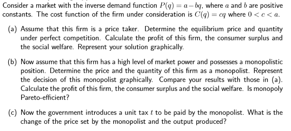 Solved Consider a market with the inverse demand function | Chegg.com