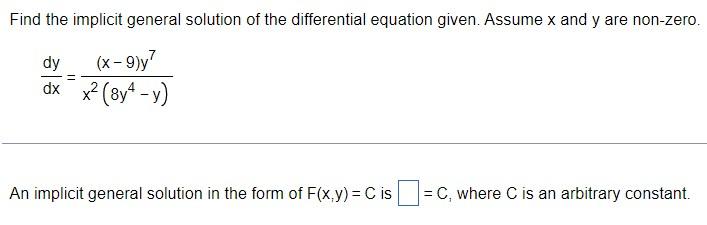Solved Find the implicit general solution of the | Chegg.com