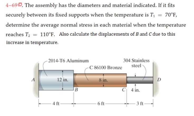 Solved 4-69 . The assembly has the diameters and material | Chegg.com