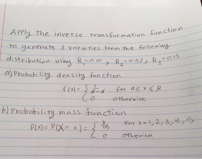 Solved Apply the inverse transformation function to generate | Chegg.com