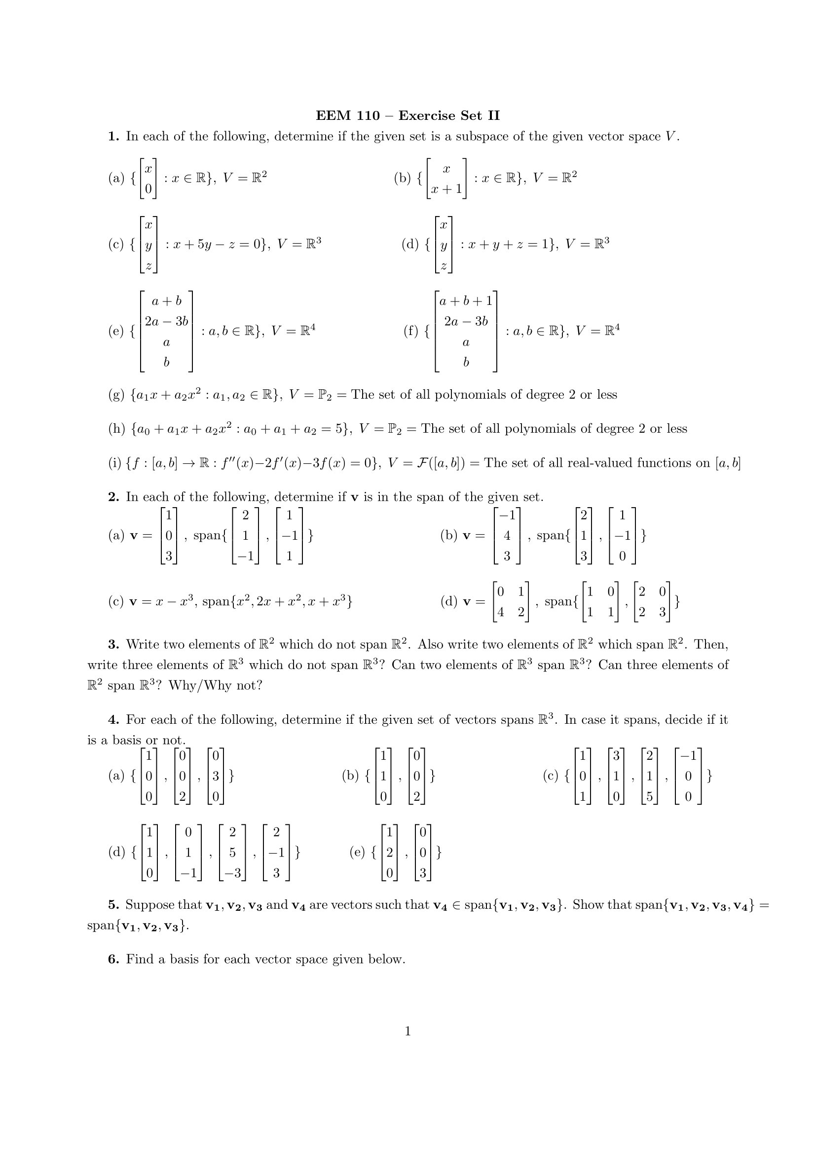 Solved EEM 110 - Exercise Set II 1. In each of the | Chegg.com