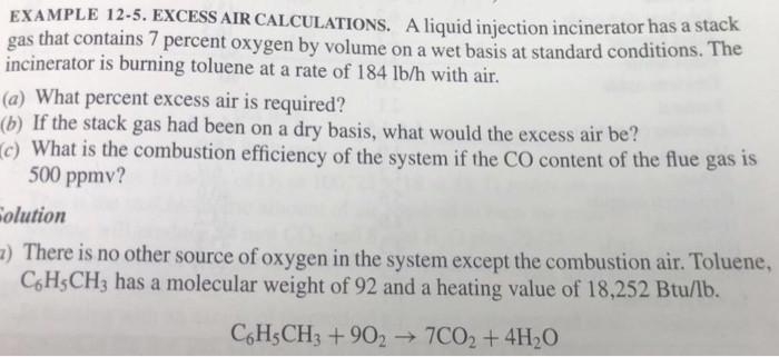 Solved EXAMPLE 12-5. EXCESS AIR CALCULATIONS. gas that | Chegg.com