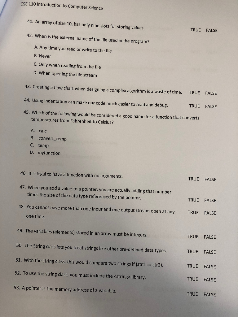 Solved CSE 110 Introduction to Computer Science 41. An array | Chegg.com