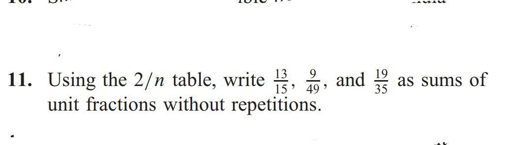 Solved 9 11. Using the 2/n table, write 13, 2, and as sums | Chegg.com