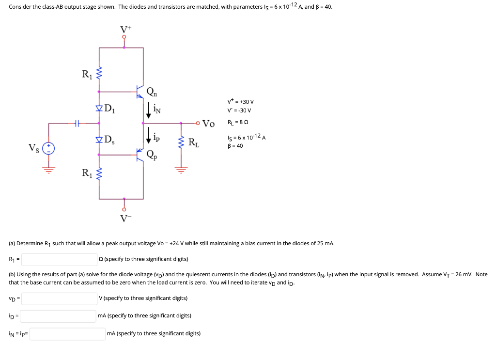 Consider the class-AB output stage shown. The diodes | Chegg.com
